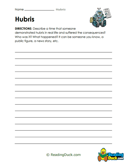 Hubris Worksheets | Literary Devices | Reading Duck.com