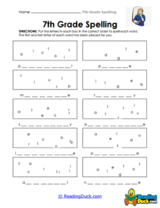 7th Grade Spelling Worksheets | Reading Duck.com