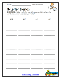 3-Letter Blends Worksheets | Phonics Skills | Reading Duck.com