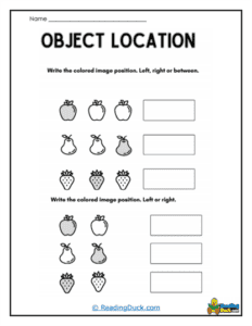 Object Location Worksheets | Position Words | Reading Duck.com