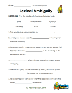 Lexical Ambiguity Worksheets | Literary Devices | Reading Duck.com