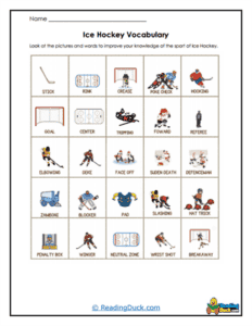 Ice Hockey Vocabulary Word Worksheets | Reading Duck.com
