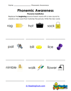 Phonemic Awareness Worksheets | Reading Duck.com
