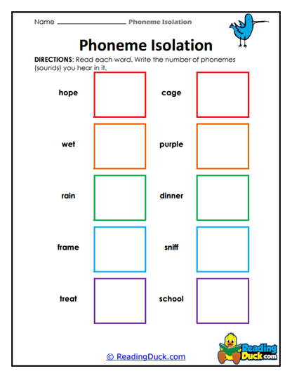 Phoneme Isolation Worksheets | Phonics Skills | Reading Duck.com