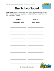 Schwa Sound Worksheets | Phonics Skills | Reading Duck.com