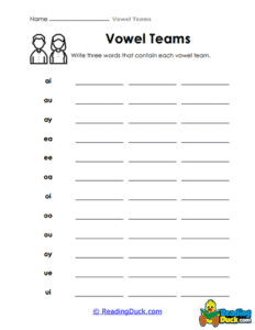 Vowel Teams Worksheets | Phonics Skills | Reading Duck.com