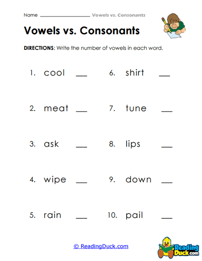 Vowels vs. Consonants Worksheets | Phonics Skills | Reading Duck.com