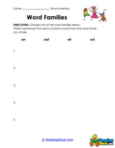 Word Family Worksheets | Reading Duck.com