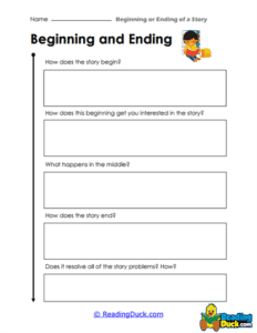 Beginning or Ending of a Story Worksheets | Reading Duck.com