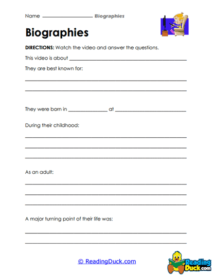 Biography Worksheets | Reading Skills | Reading Duck.com