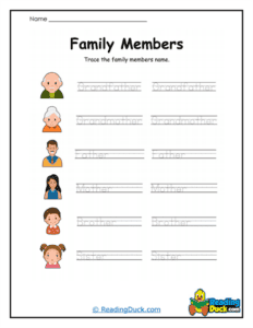 Family Members Vocabulary Words Worksheets | Reading Duck.com