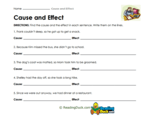 Cause and Effect Worksheets | Reading Skills | Reading Duck.com