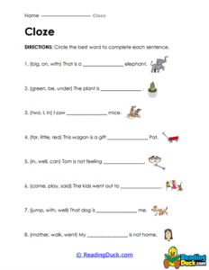 Cloze Worksheets | Reading Skills | Reading Duck.com