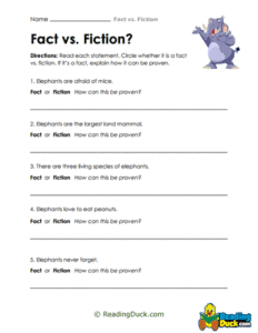 Fact vs Fiction Worksheets | Reading Skills | Reading Duck.com