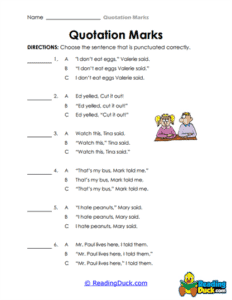 Quotation Mark Worksheets | Punctuation | Reading Duck.com