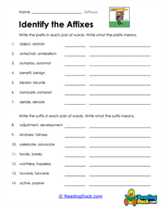Affix Worksheets | Language Arts | Reading Duck.com