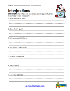 Interjection Worksheets | Reading Duck.com