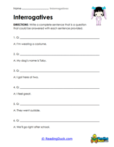 Interrogative Worksheets | Reading Duck.com