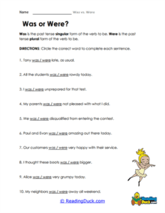 Was vs. Were Worksheets | Grammar Skills | Reading Duck.com