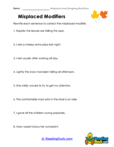 Misplaced and Dangling Modifiers Worksheets | Reading Duck.com