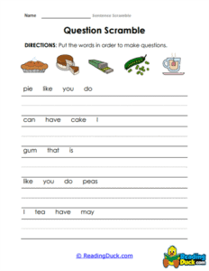 Sentence Scramble Worksheets | Writing Series | Reading Duck.com