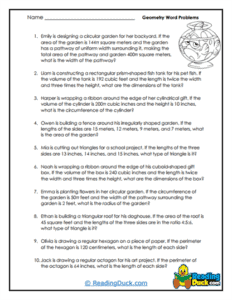 Geometry Word Problems Worksheets