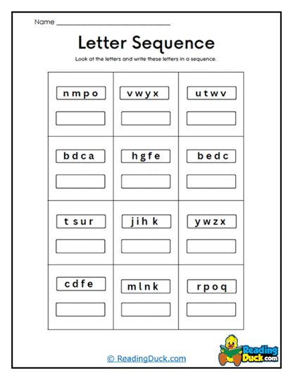 Letter Sequence Worksheets | Pre-Reading Series | Reading Duck.com
