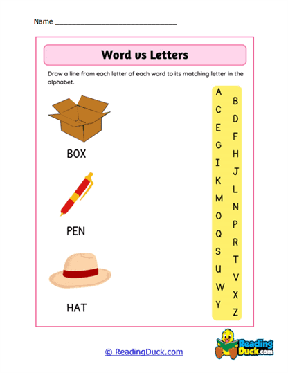 Words vs. Letters Worksheets | Pre-Reading Series | Reading Duck.com