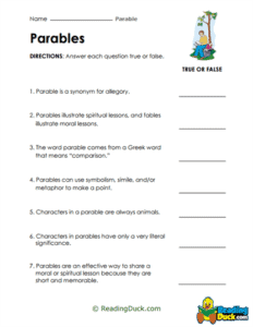Parable Worksheets | Literary Devices | Reading Duck.com