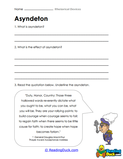 Rhetorical Devices Worksheets | Literary Devices | Reading Duck.com