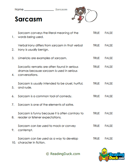 Sarcasm Worksheets | Literary Devices | Reading Duck.com