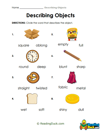 Describing Objects Worksheets | Writing Series | Reading Duck.com