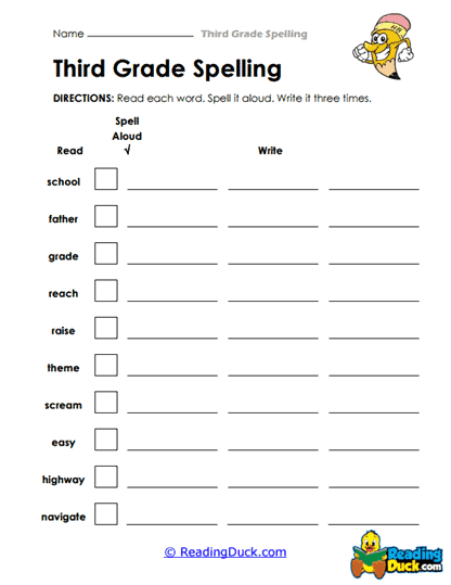 3rd Grade Spelling Worksheets | Reading Duck.com