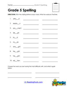 5th Grade Spelling Worksheets