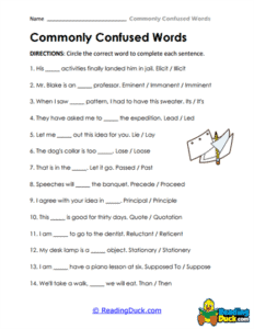 Commonly Confused Words Worksheets | Vocabulary | Reading Duck.com