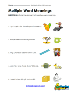 Multiple Word Meanings Worksheets | Vocabulary | Reading Duck.com