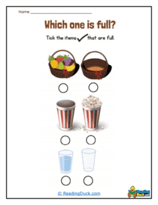 Empty vs. Full Worksheets | Comparisons | Reading Duck.com