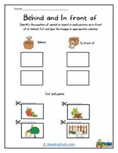 In Front of or Behind Worksheets | Position Words | Reading Duck.com