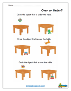 Over or Under Worksheets | Position Words | Reading Duck.com