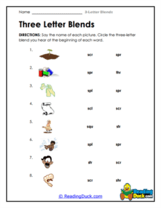 3-Letter Blends Worksheets | Phonics Skills | Reading Duck.com