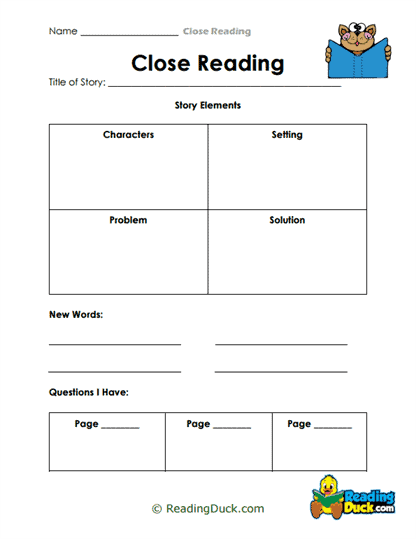 Close Reading Worksheets | Phonics Skills | Reading Duck.com