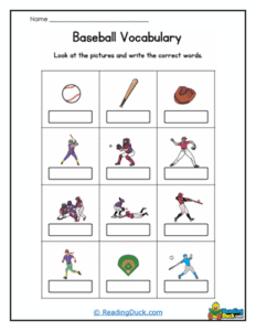 Baseball Vocabulary Word Worksheets