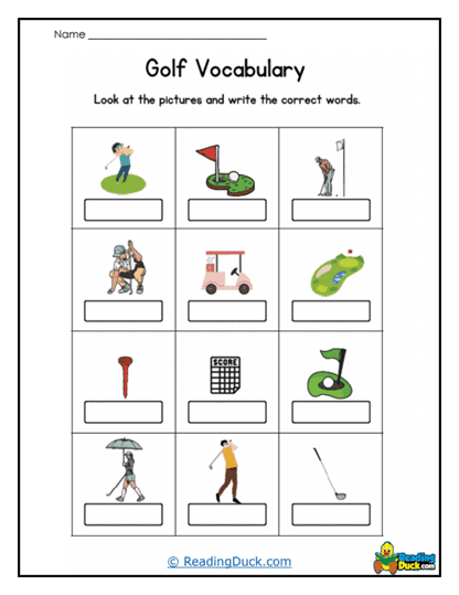Golf Vocabulary Word Worksheets | Reading Duck.com