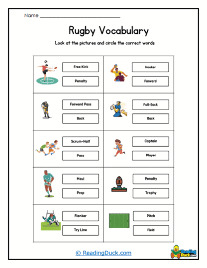 Rugby Vocabulary Word Worksheets | Reading Duck.com
