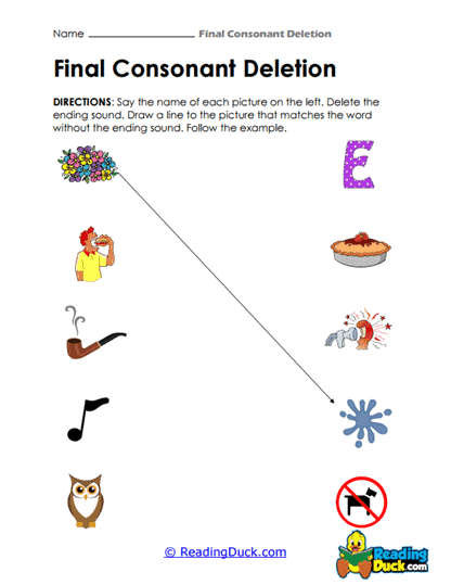 Final Consonant Deletion Worksheets | Reading Duck.com