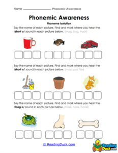 Phonemic Awareness Worksheets | Phonics Skills | Reading Duck.com