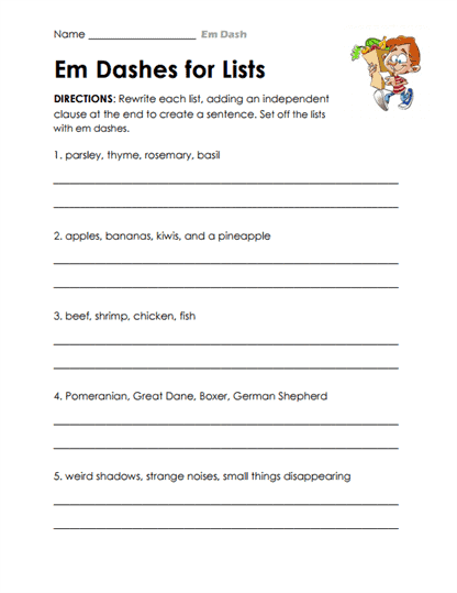 Double Dash (Em Dash) Worksheets | Punctuation | Reading Duck.com