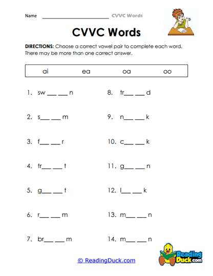 CVVC Words Worksheets | Phonics Skills | Reading Duck.com