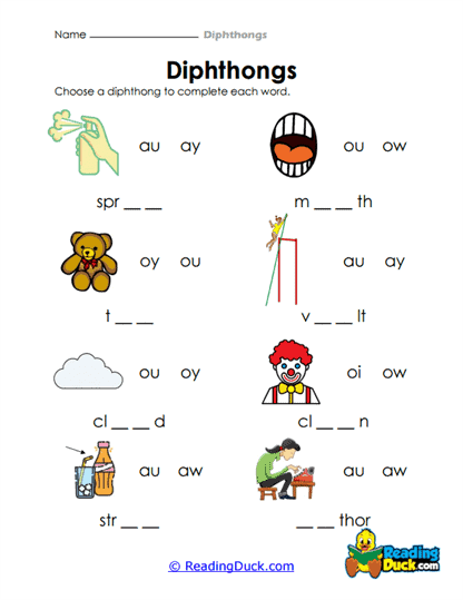 Diphthong Worksheets | Phonics Skills | Reading Duck.com