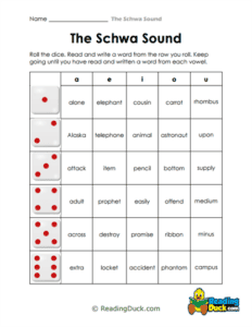 Schwa Sound Worksheets | Phonics Skills | Reading Duck.com